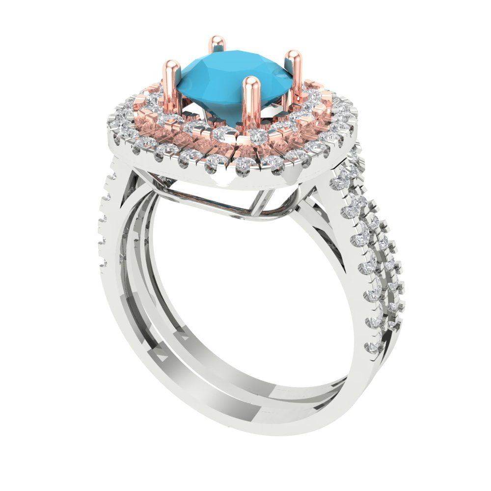 Clara Pucci 18K White/Rose Gold Round Cut 1Ct Simulated Turquoise ...
