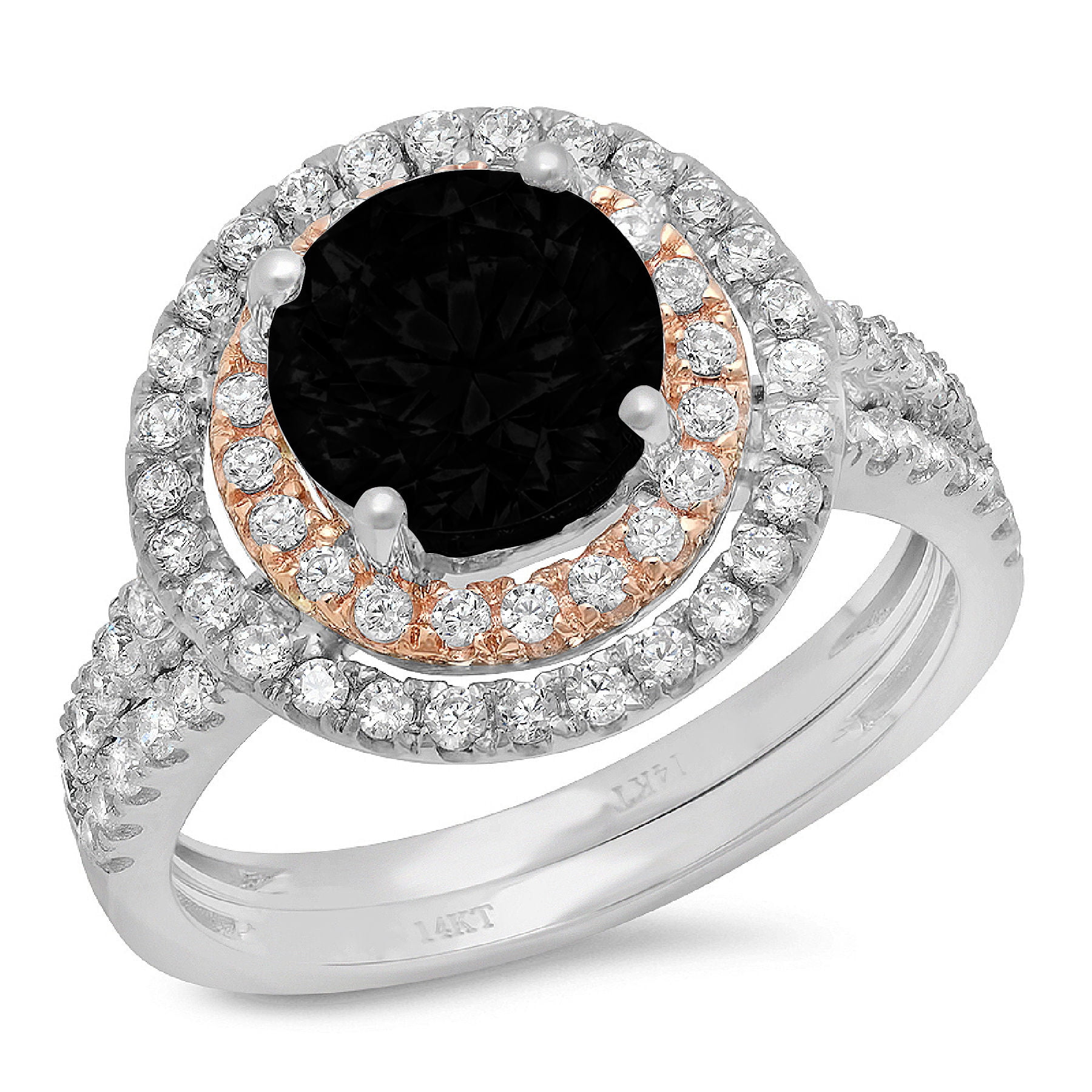 Clara Pucci 18K White/Rose Gold Round Cut 2Ct Natural Onyx Engagement ...