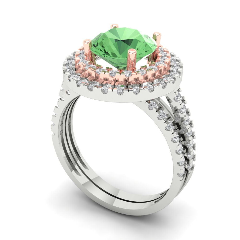 Clara Pucci 18K White/Rose Gold Round Cut 2Ct Simulated Green Diamond ...