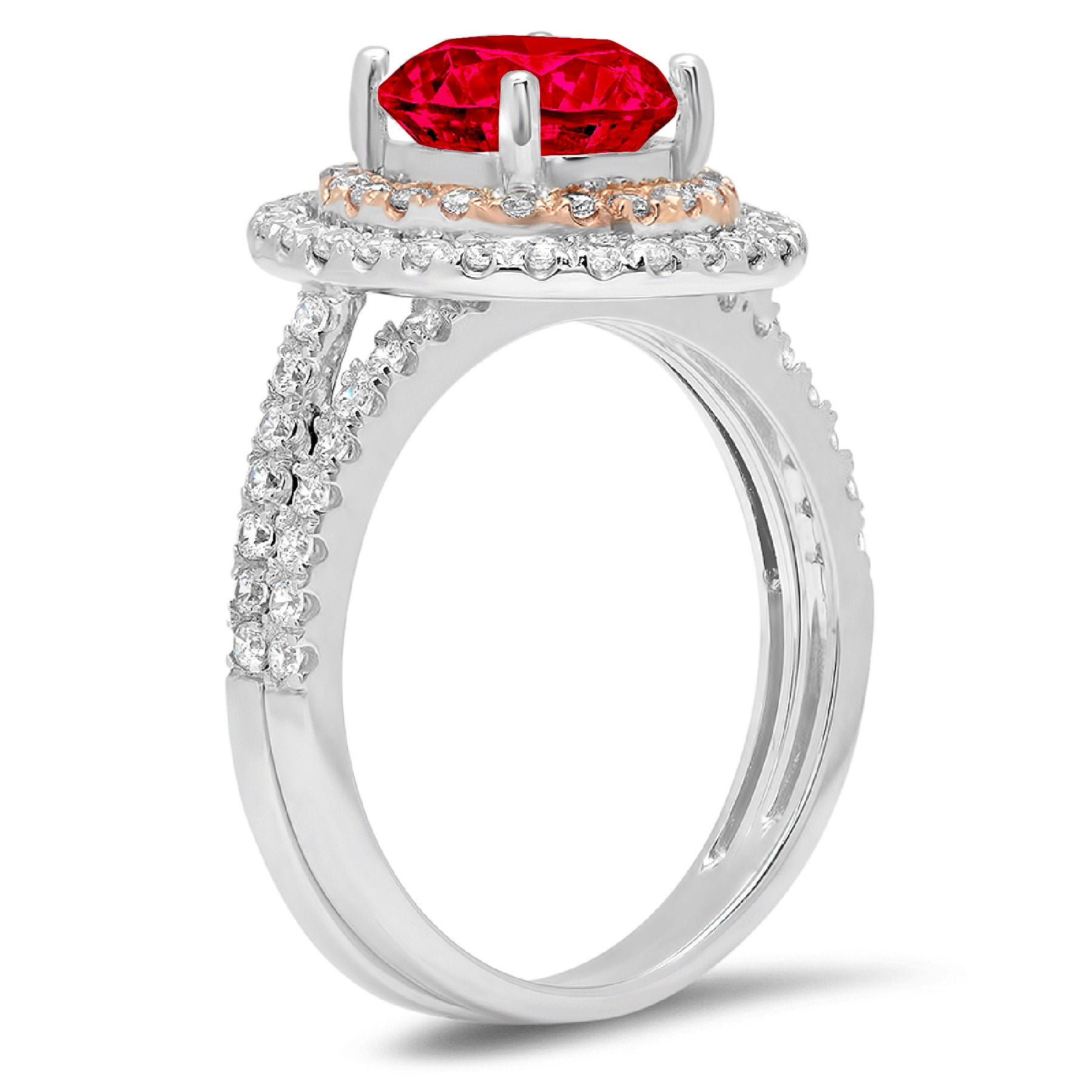 Clara Pucci 18K White/Rose Gold Round Cut 2Ct Simulated Ruby Engagement ...