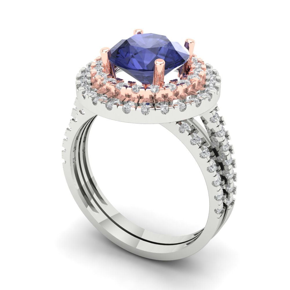 Clara Pucci 18K White/Rose Gold Round Cut 2Ct Simulated Tanzanite ...