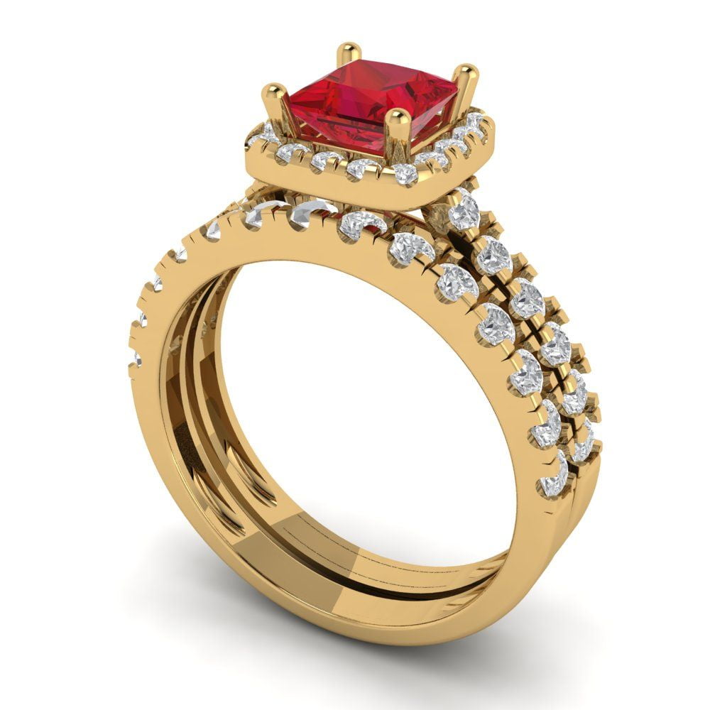 Clara Pucci 18K Yellow Gold 1.56 Simulated Ruby Engraveable Engagement ...