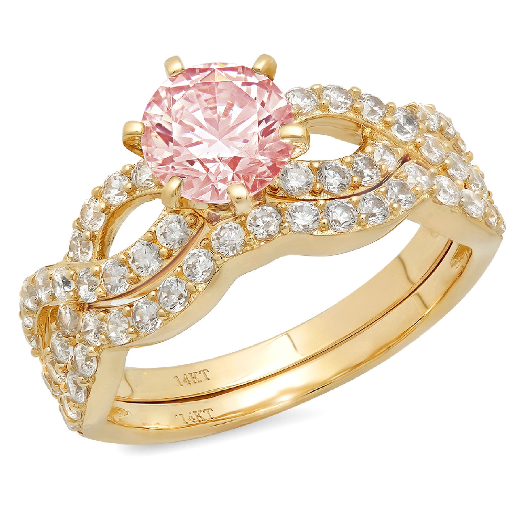 Clara Pucci 18K Yellow Gold 1.57 Simulated Pink Diamond Engraveable ...