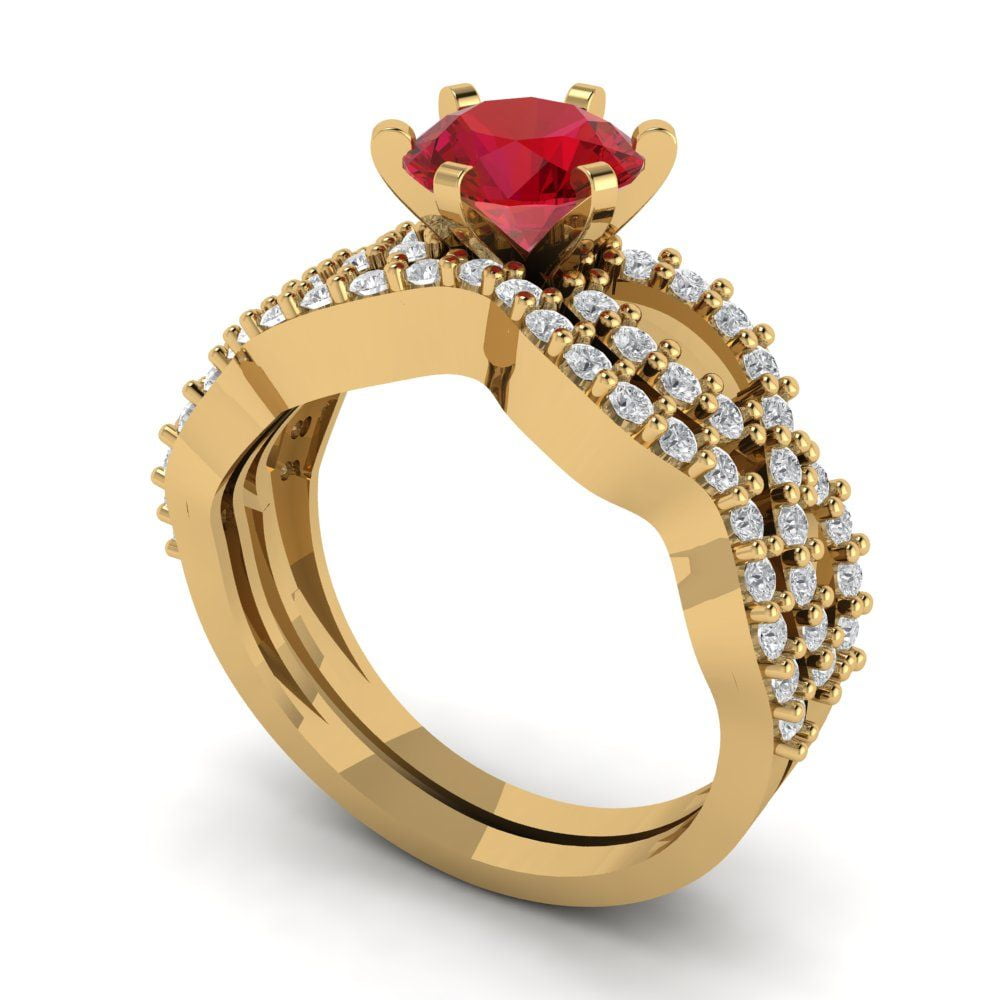 Clara Pucci 18K Yellow Gold 1.57 Simulated Ruby Engraveable Engagement ...