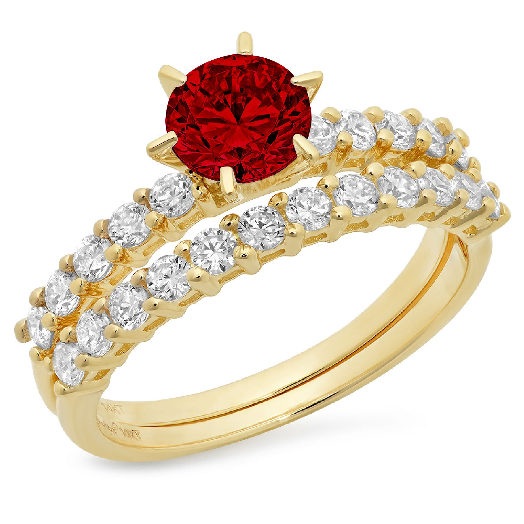Clara Pucci 18K Yellow Gold 1.66 Natural Garnet Engraveable Engagement ...