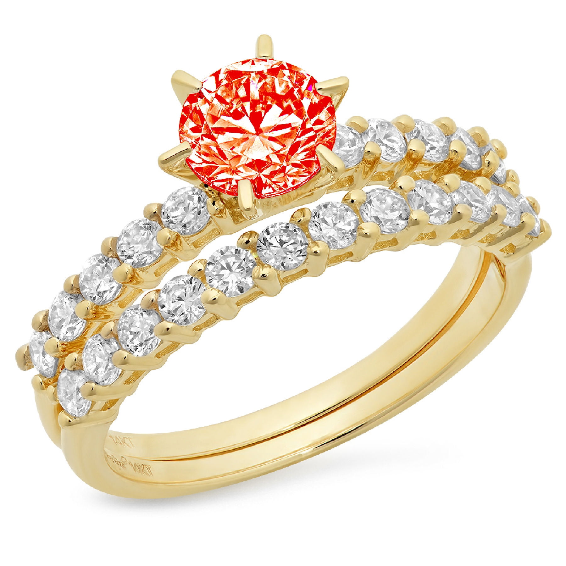 Clara Pucci 18K Yellow Gold 1.66 Simulated Red Diamond Engraveable ...