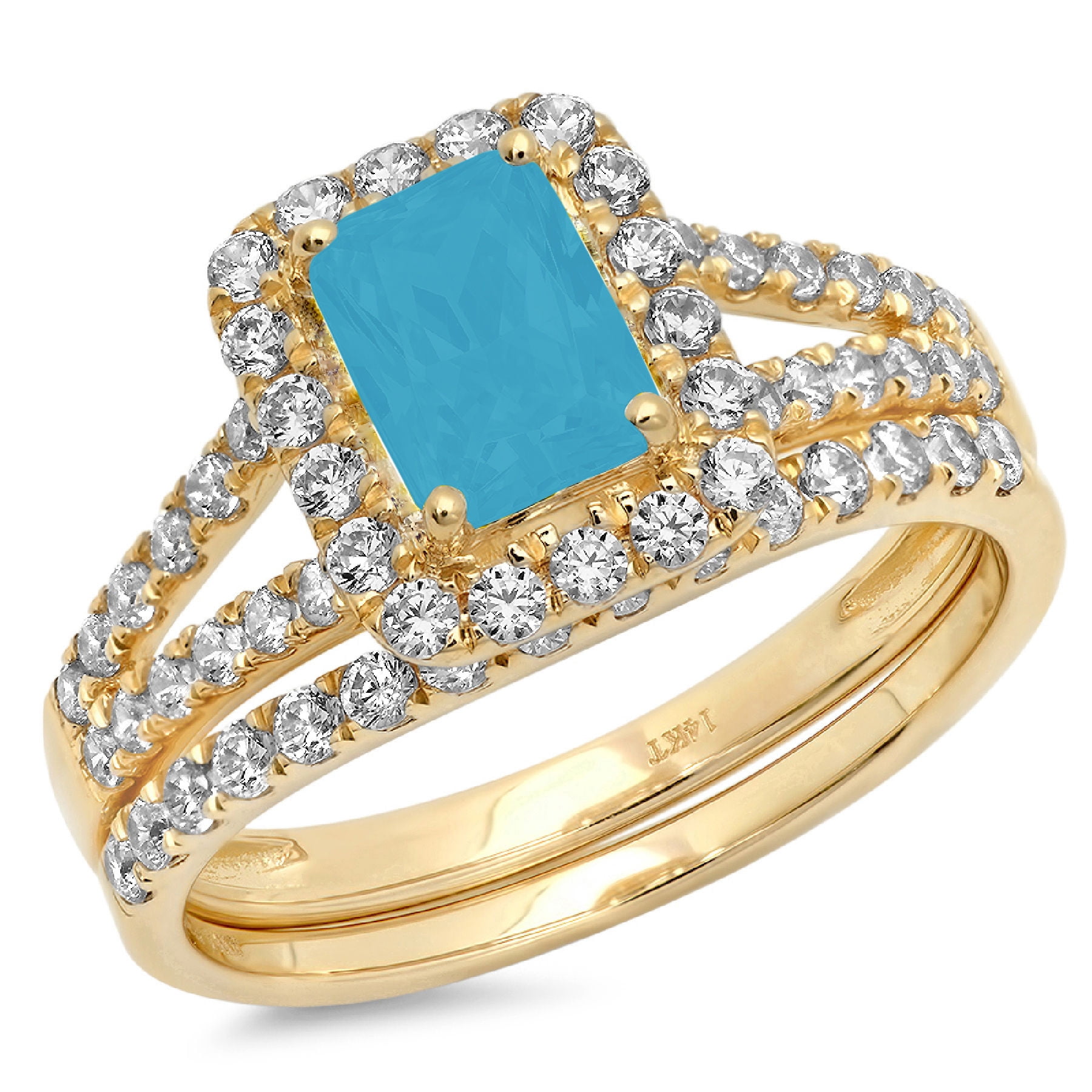 Clara Pucci 18K Yellow Gold 1.72 Simulated Turquoise Engraveable ...