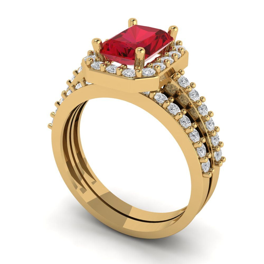 Clara Pucci 18K Yellow Gold 2.16 Simulated Ruby Engraveable Engagement ...