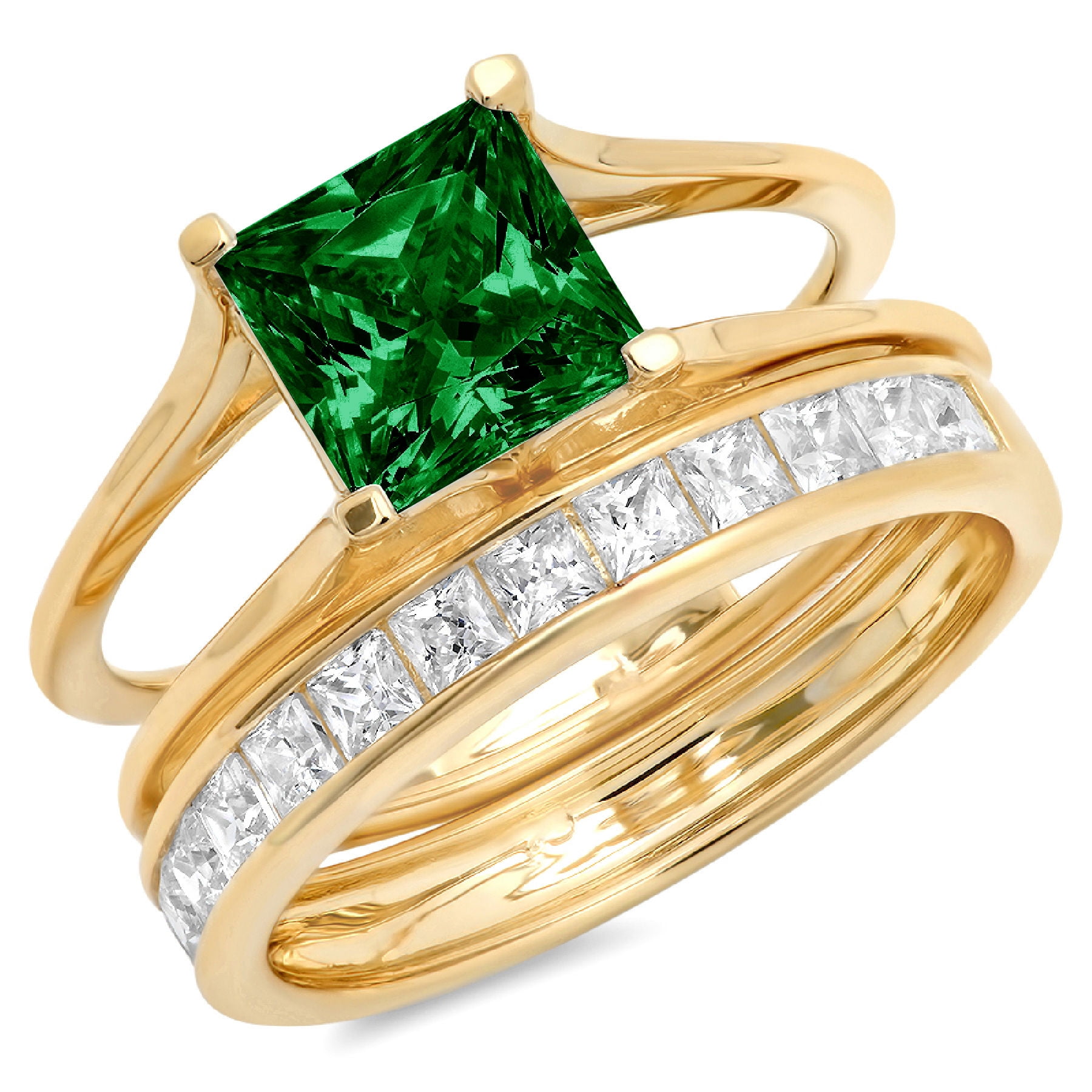 Clara Pucci 18k Yellow Gold 228 Simulated Emerald Engraveable Engagement Ring Wedding Band