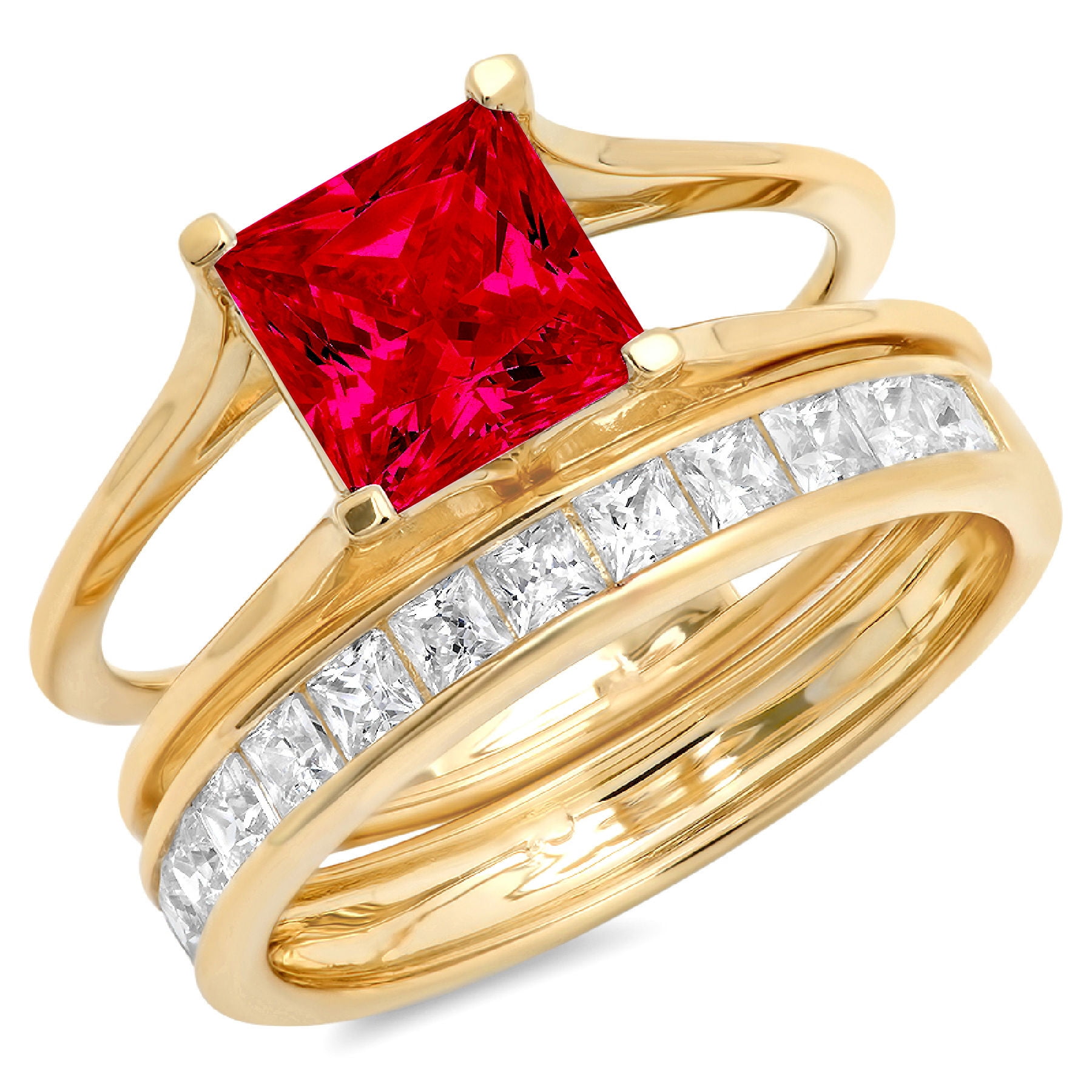 Clara Pucci 18K Yellow Gold 2.28 Simulated Ruby Engraveable Engagement ...