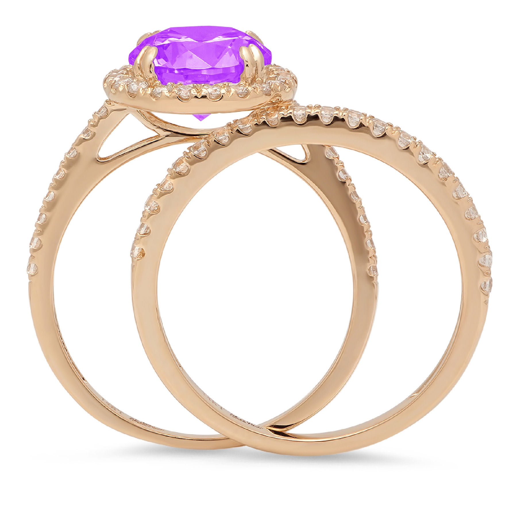 Clara Pucci 18k Yellow Gold 252 Natural Amethyst Engraveable Engagement Ring Wedding Band Set