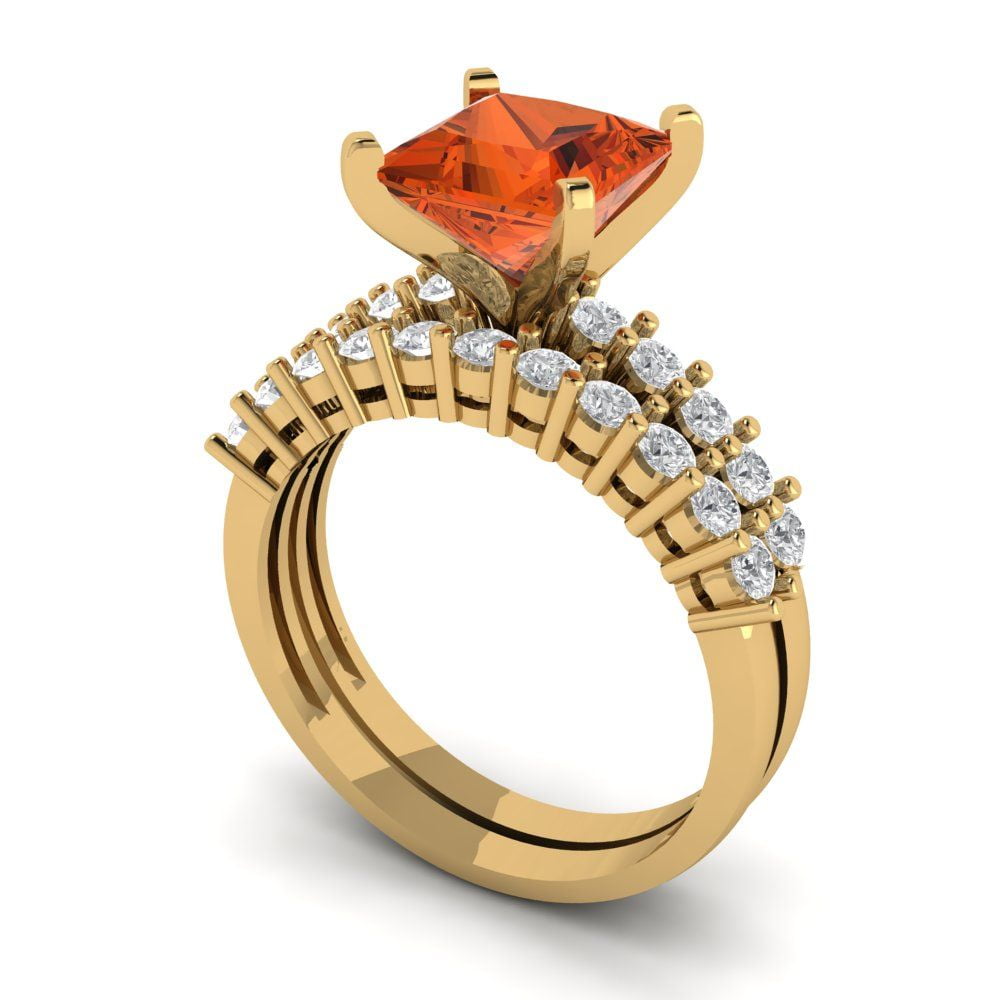 Clara Pucci 18K Yellow Gold 2.63 Simulated Red Diamond Engraveable ...