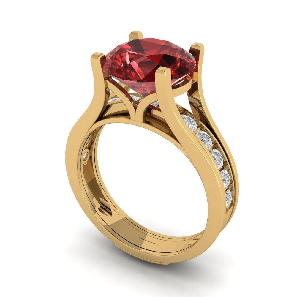 Clara Pucci 18K Yellow Gold 3.39 Natural Garnet Engraveable Engagement ...