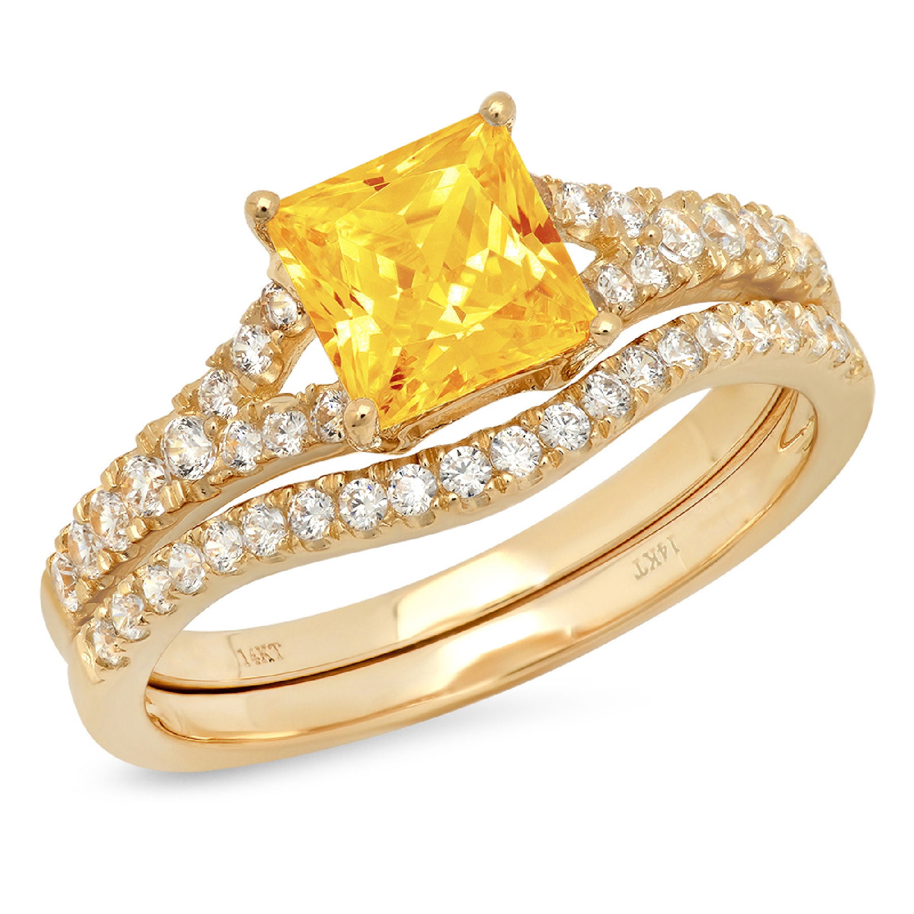 Clara Pucci 18K Yellow Gold 3.4 Natural Citrine Engraveable Engagement ...