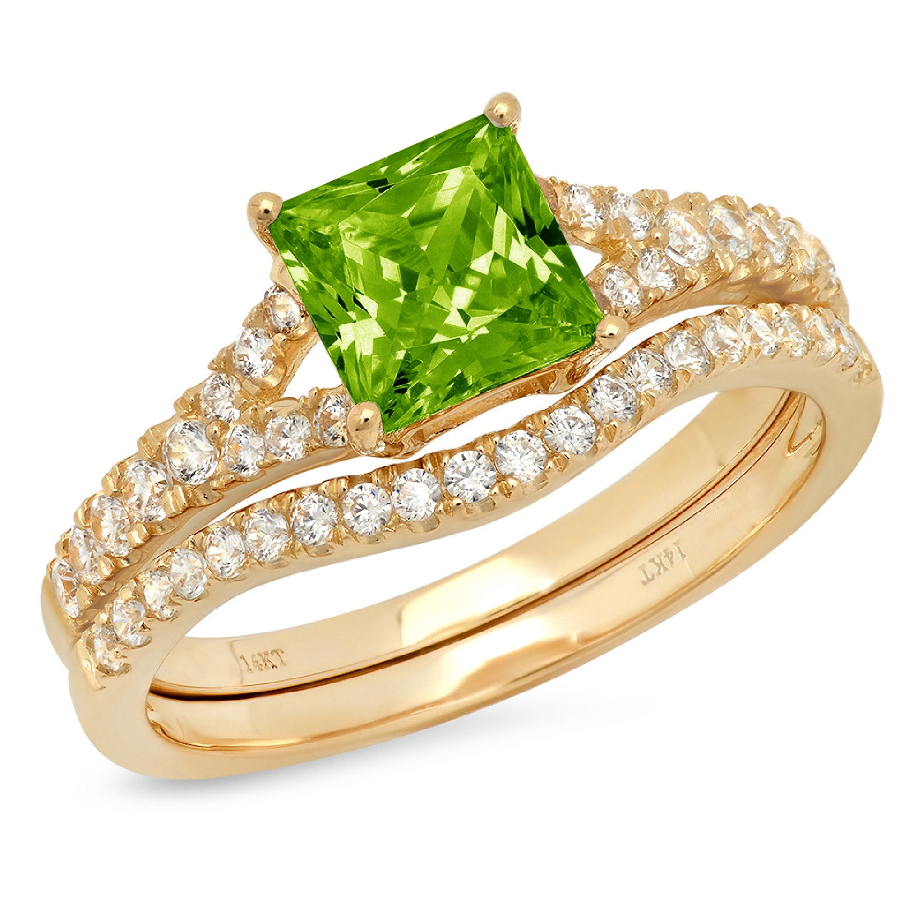 Clara Pucci 18K Yellow Gold 3.4 Natural Peridot Engraveable Engagement ...