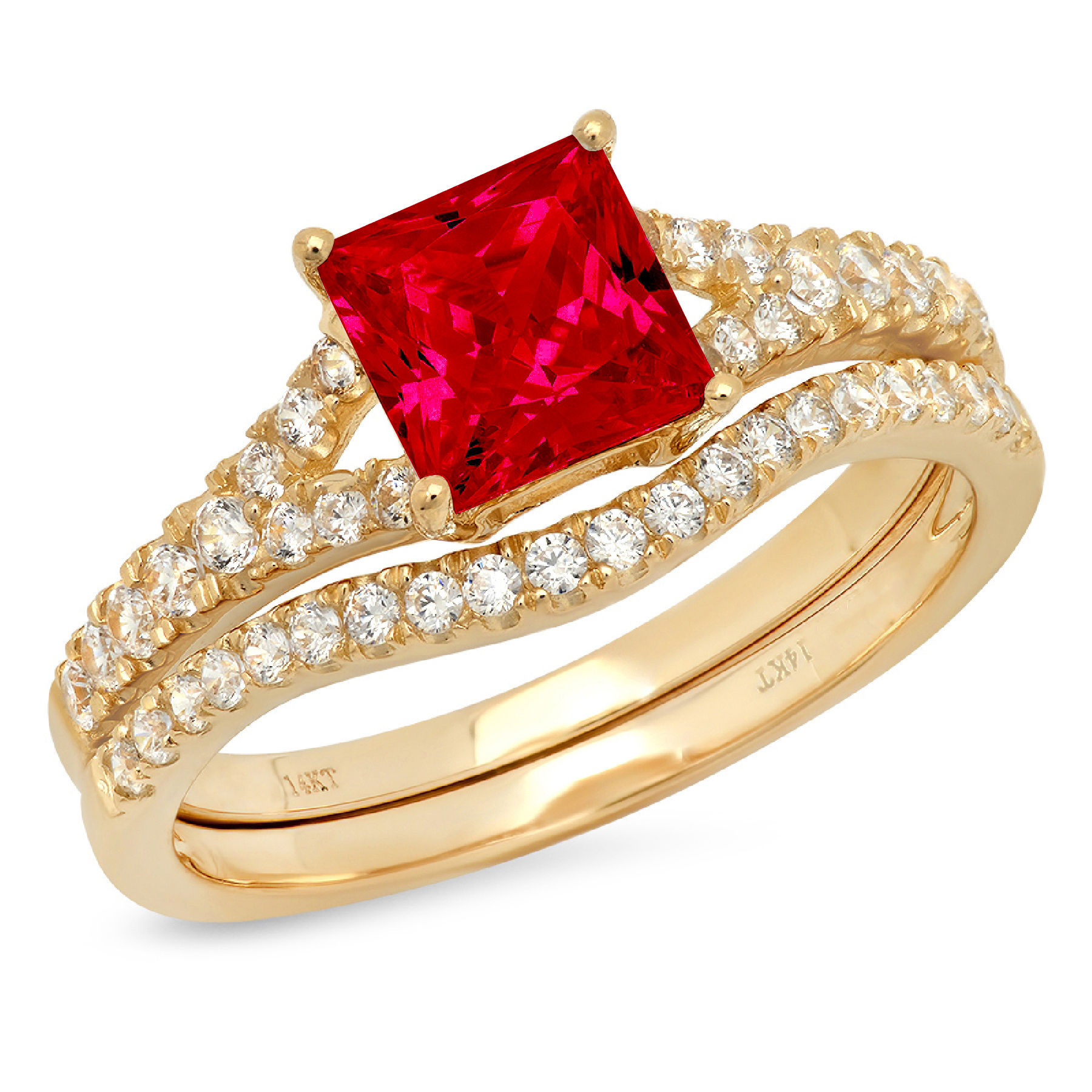 Clara Pucci 18K Yellow Gold 3.4 Simulated Ruby Engraveable Engagement ...