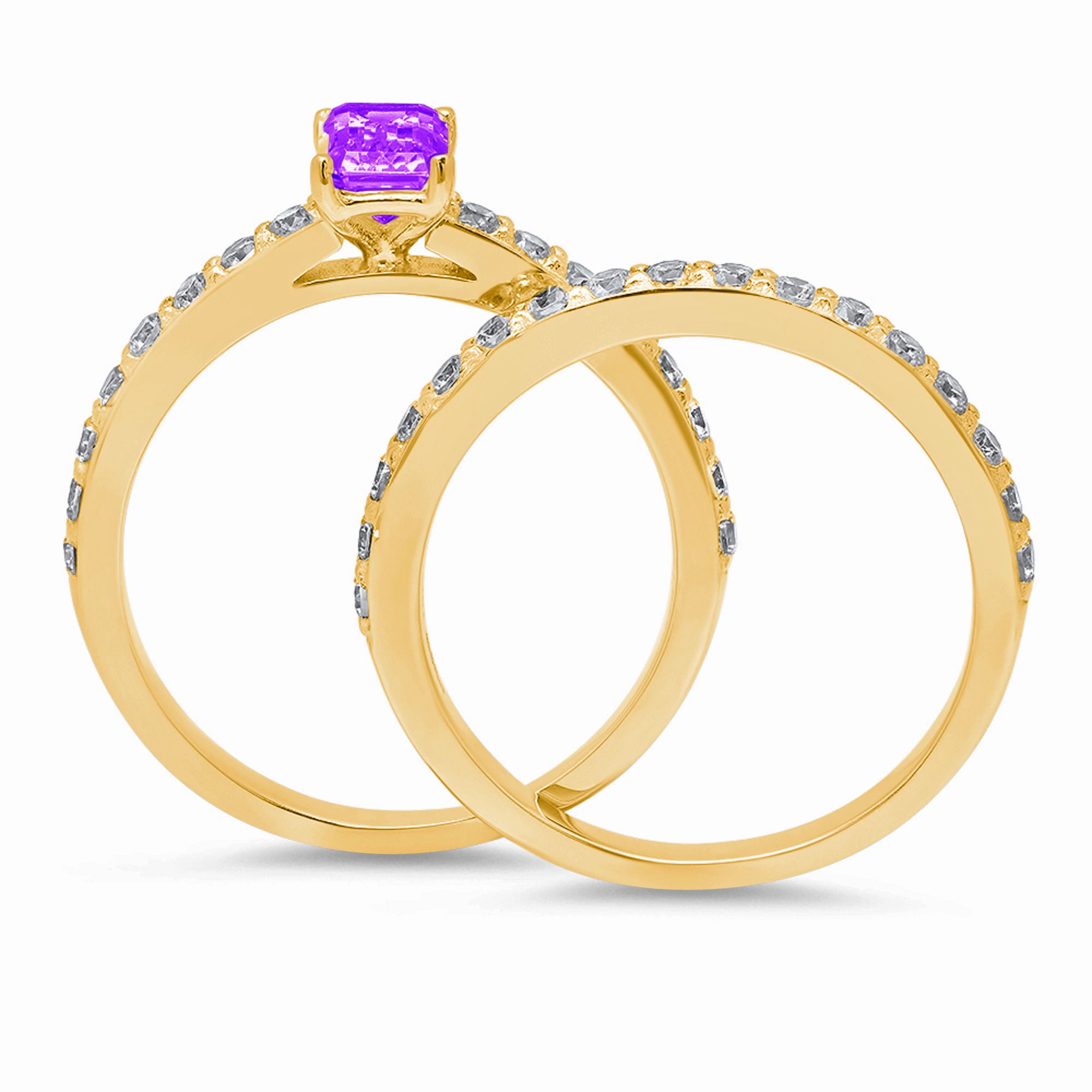 Clara Pucci 18K Yellow Gold Emerald Cut 0.5Ct Natural Amethyst ...