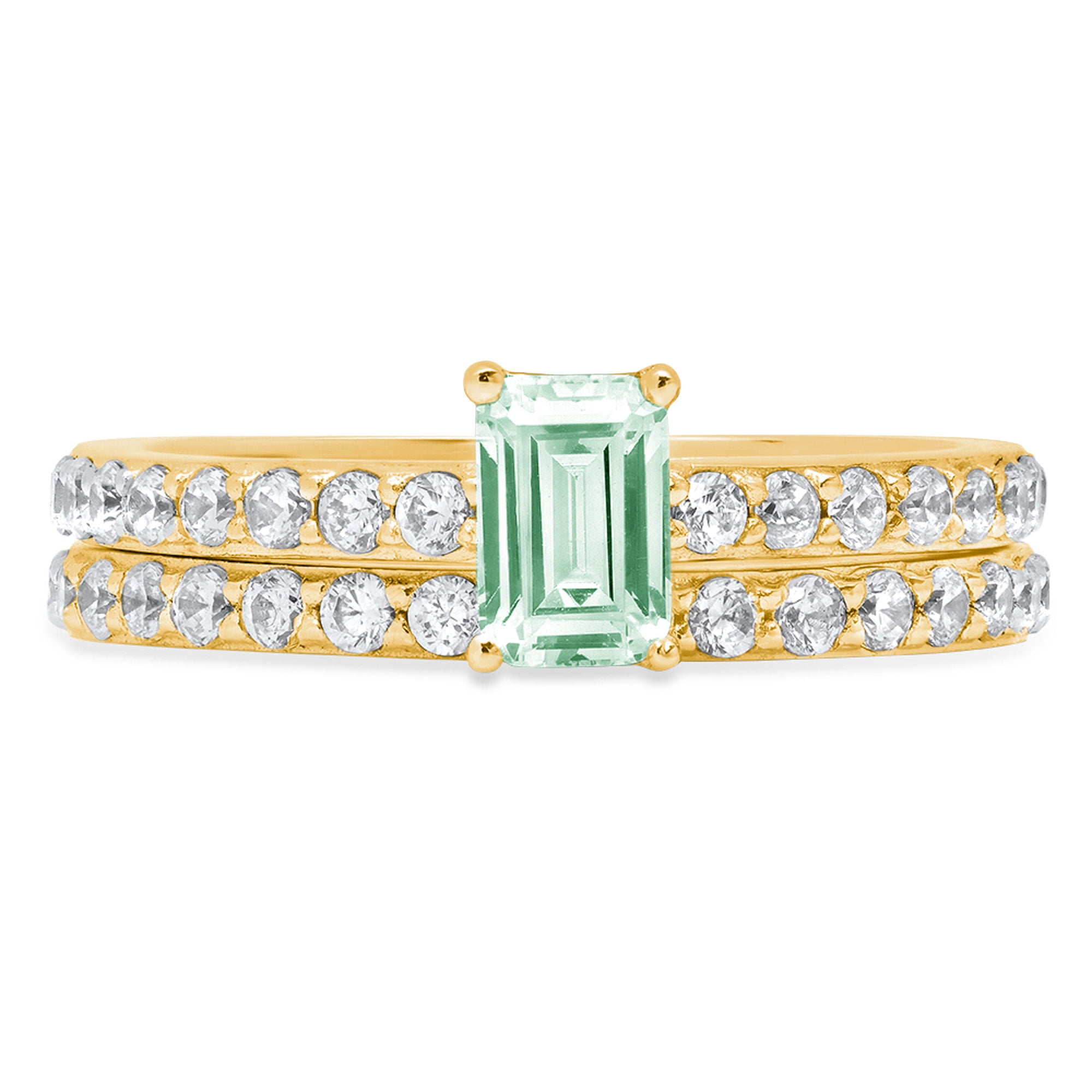 Clara Pucci 18K Yellow Gold Emerald Cut 0.5Ct Simulated Green Diamond ...