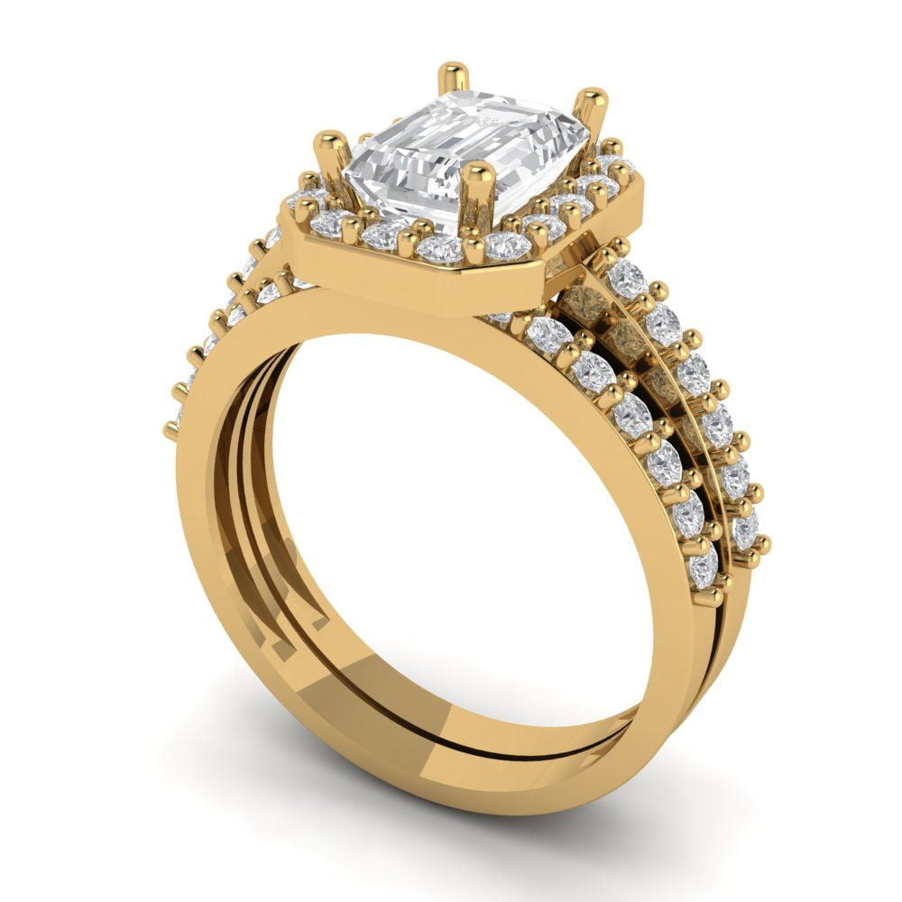 Clara Pucci 18K Yellow Gold Emerald Cut 1.5Ct Simulated Clear Diamond ...