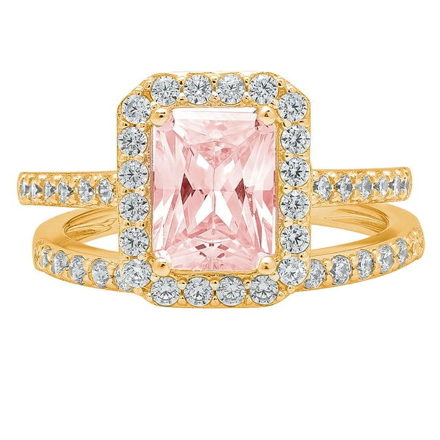 Clara Pucci 18K Yellow Gold Emerald Cut 1.5Ct Simulated Pink Diamond ...