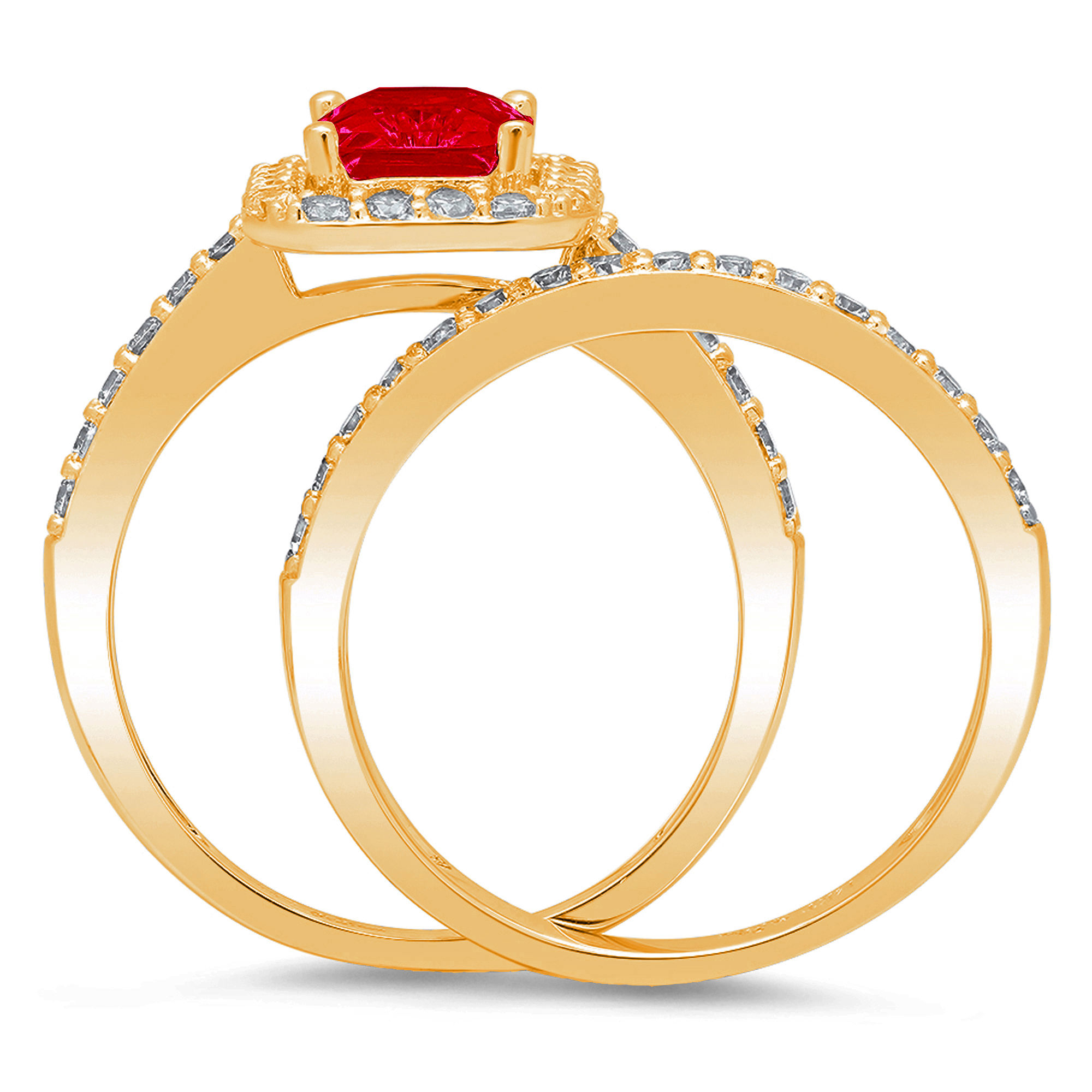 Clara Pucci 18K Yellow Gold Emerald Cut 1.5Ct Simulated Ruby Engagement ...