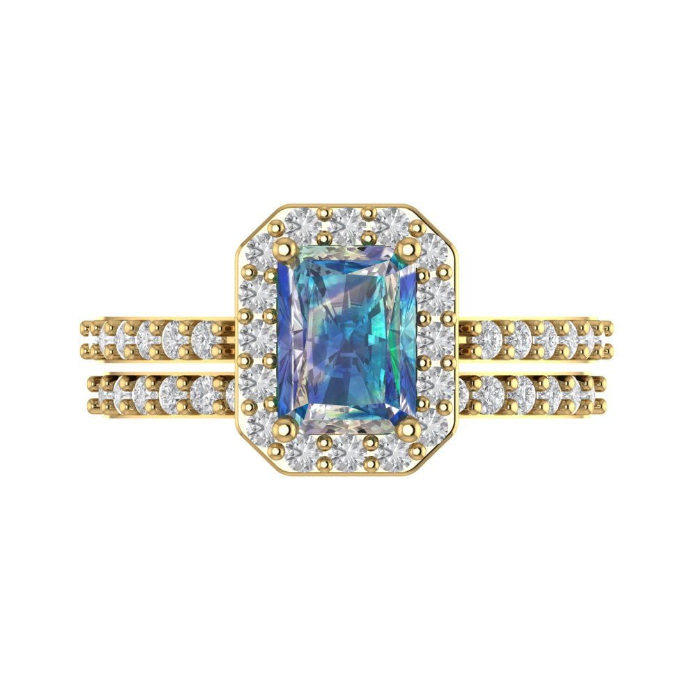 Clara Pucci 18K Yellow Gold Emerald Cut 1.5Ct Synthetic Blue Moissanite ...