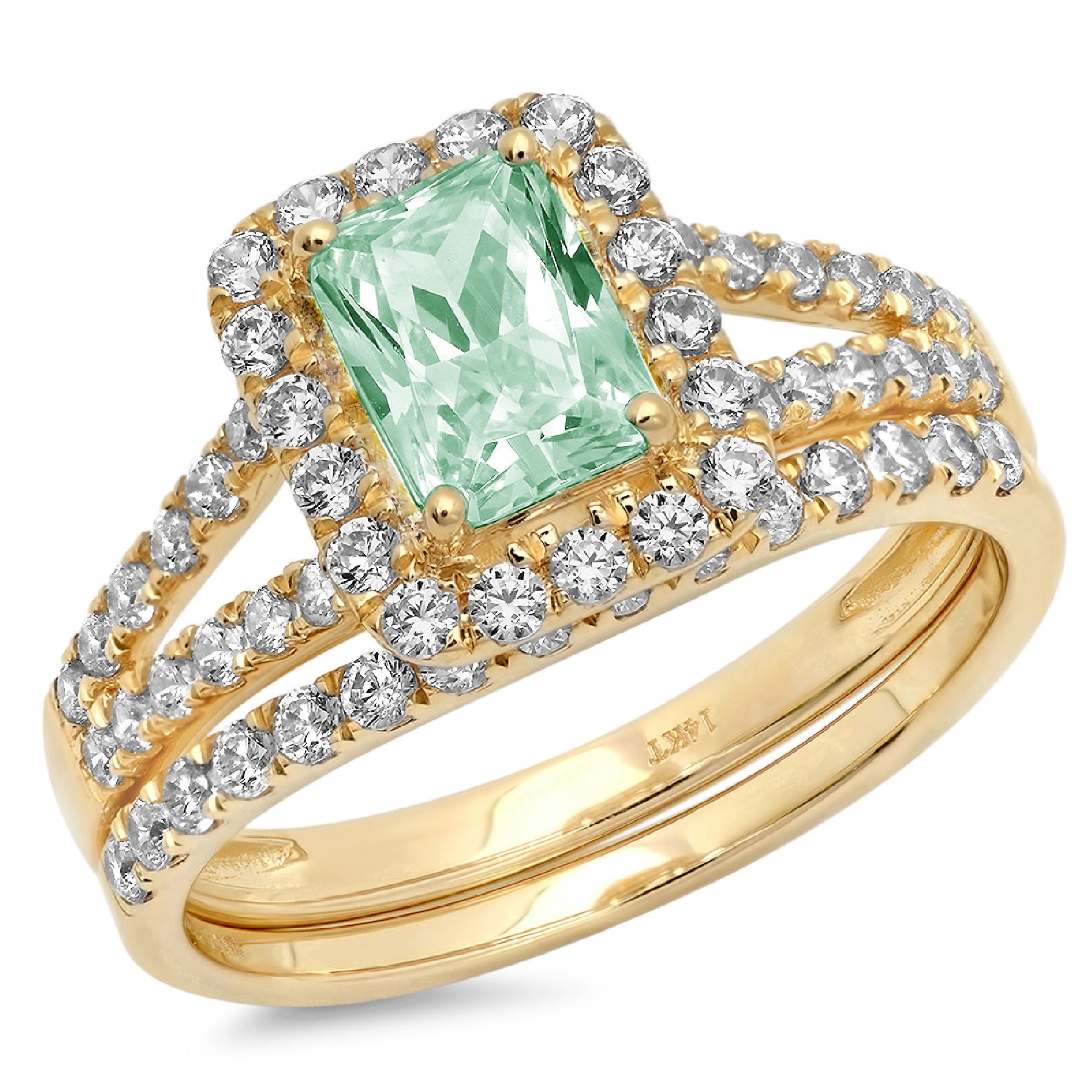 Clara Pucci 18K Yellow Gold Emerald Cut 1Ct Simulated Green Diamond ...
