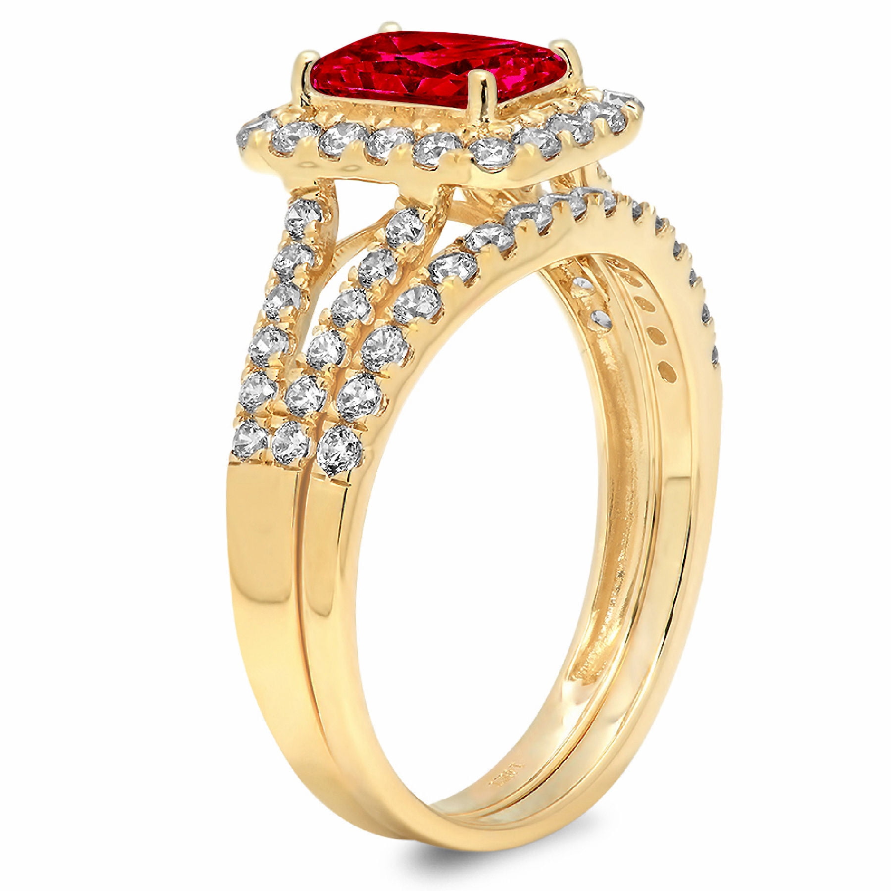 Clara Pucci 18K Yellow Gold Emerald Cut 1Ct Simulated Ruby Engagement ...