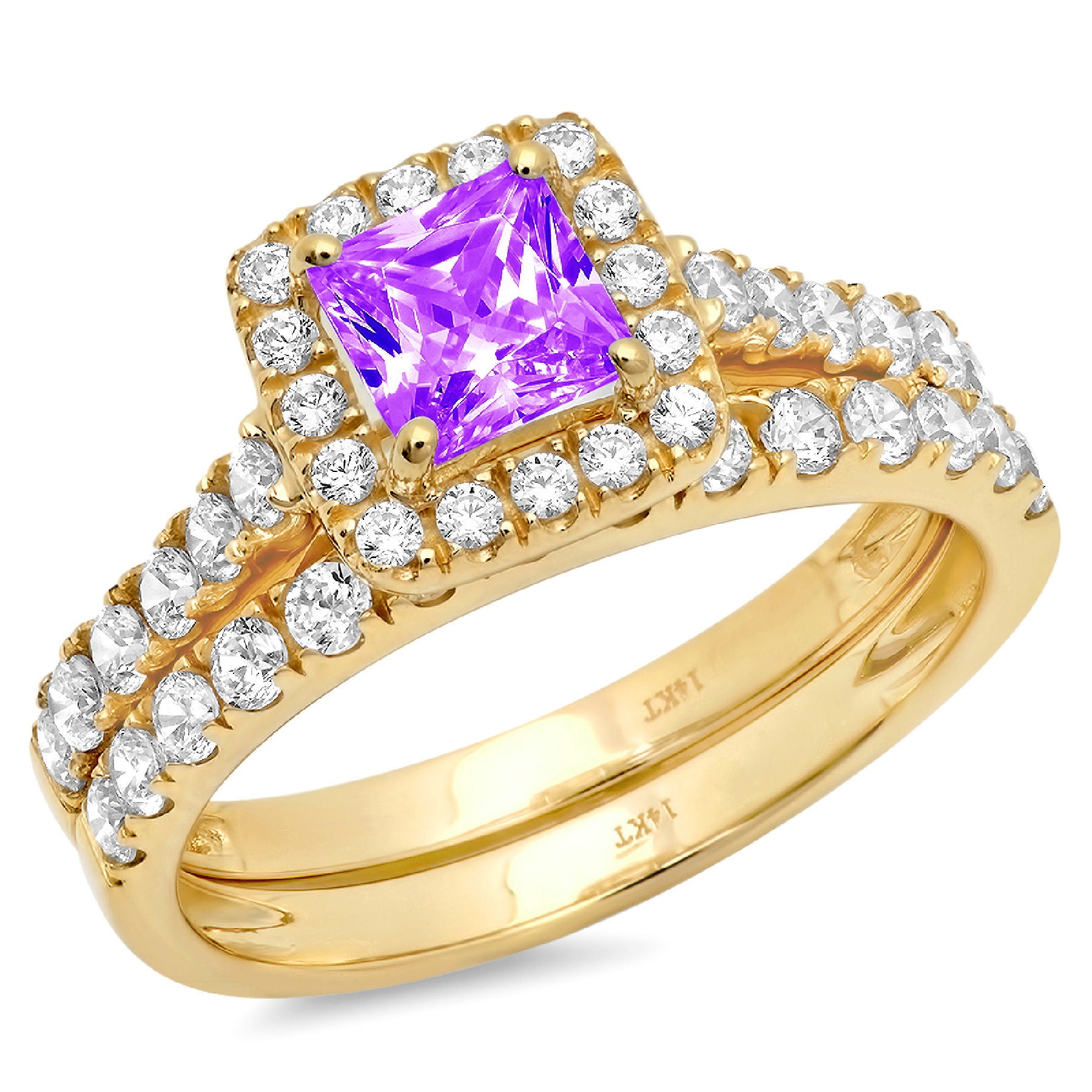 Clara Pucci 18K Yellow Gold Princess Cut 0.75Ct Natural Amethyst ...