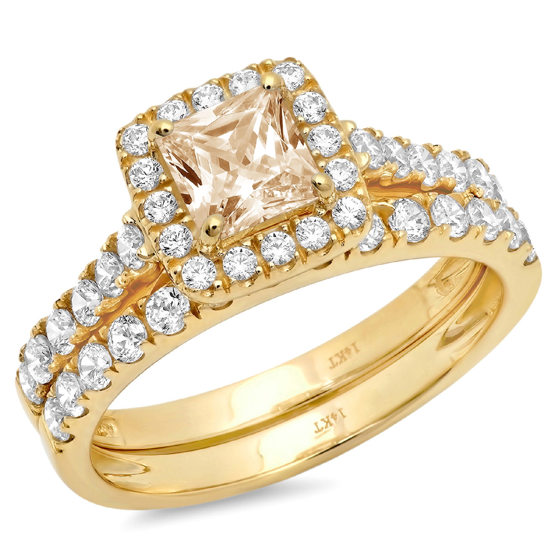 Clara Pucci 18K Yellow Gold Princess Cut 0.75Ct Natural Morganite ...