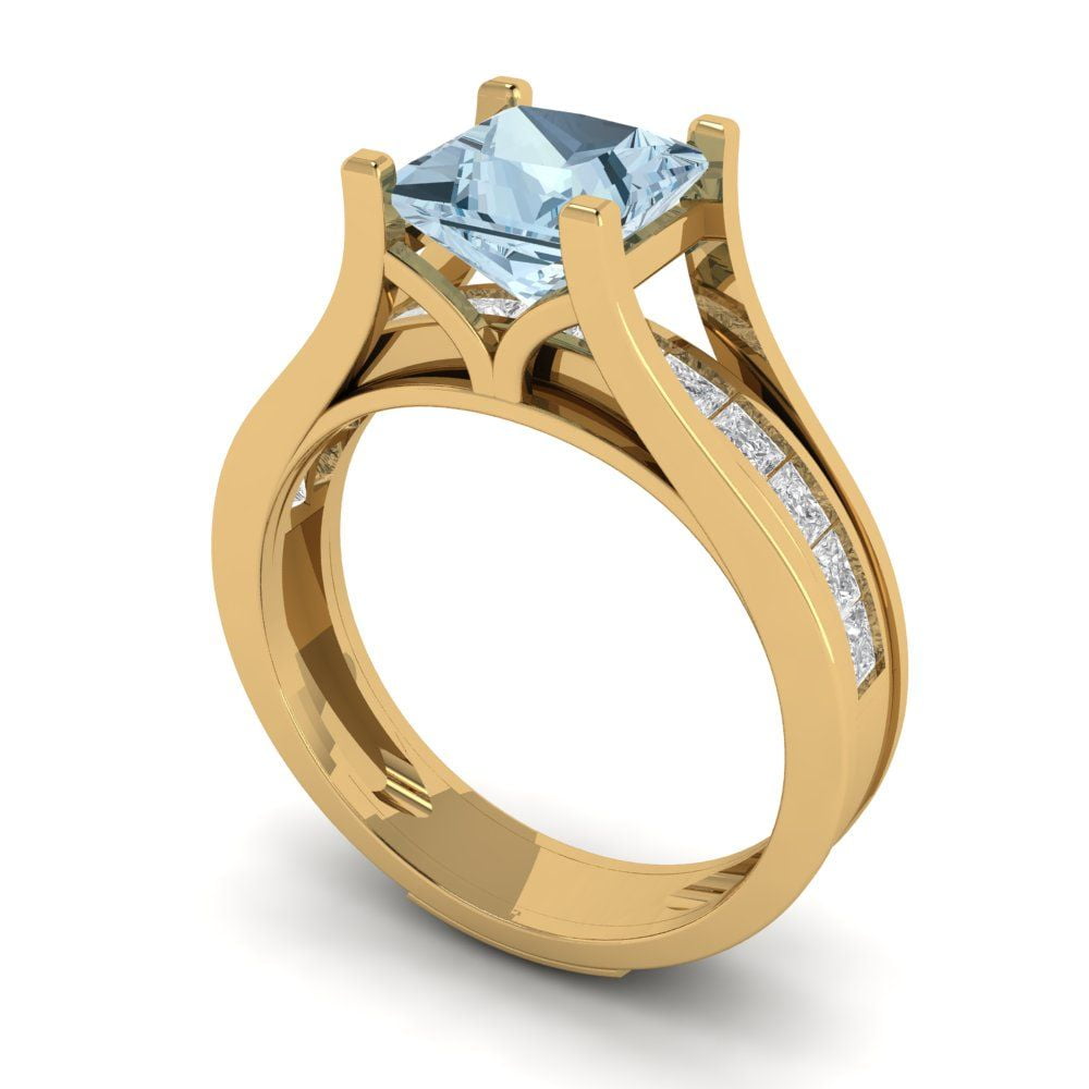 Clara Pucci 18K Yellow Gold Princess Cut 1.5Ct Simulated Blue Diamond ...