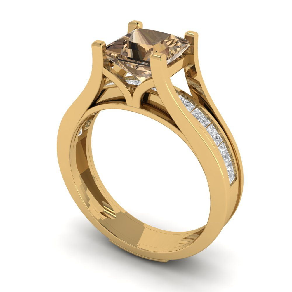 Clara Pucci 18K Yellow Gold Princess Cut 1.5Ct Simulated Champagne ...