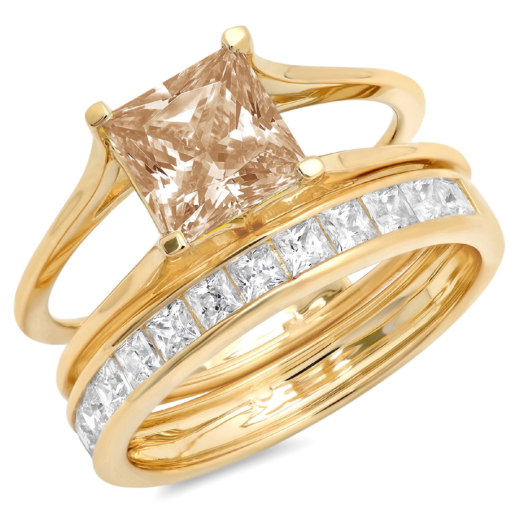 Clara Pucci 18K Yellow Gold Princess Cut 1.5Ct Simulated Champagne ...