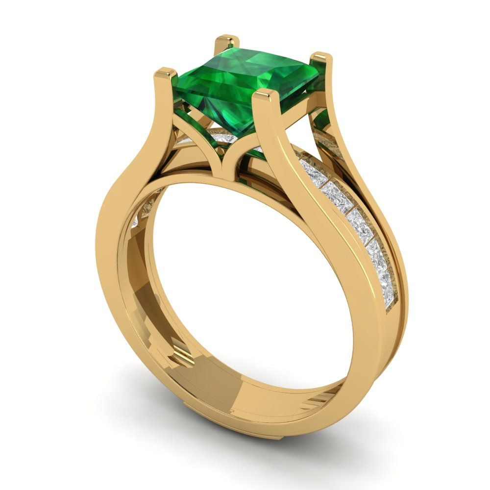 Clara Pucci 18K Yellow Gold Princess Cut 1.5Ct Simulated Emerald ...