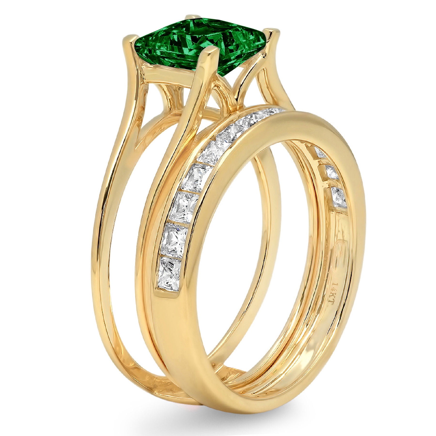 Clara Pucci 18K Yellow Gold Princess Cut 1.5Ct Simulated Emerald ...