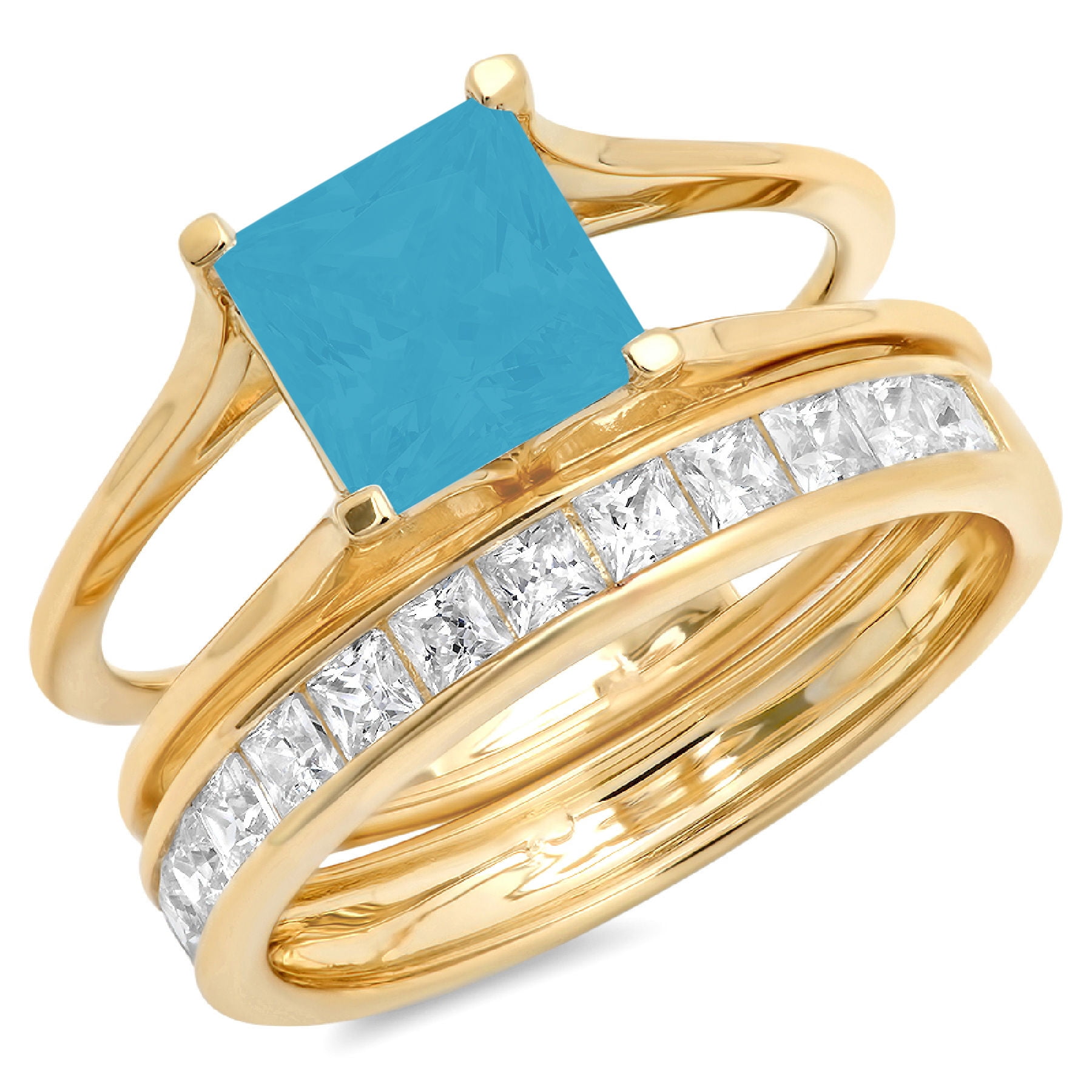 Clara Pucci 18K Yellow Gold Princess Cut 1.5Ct Simulated Turquoise ...