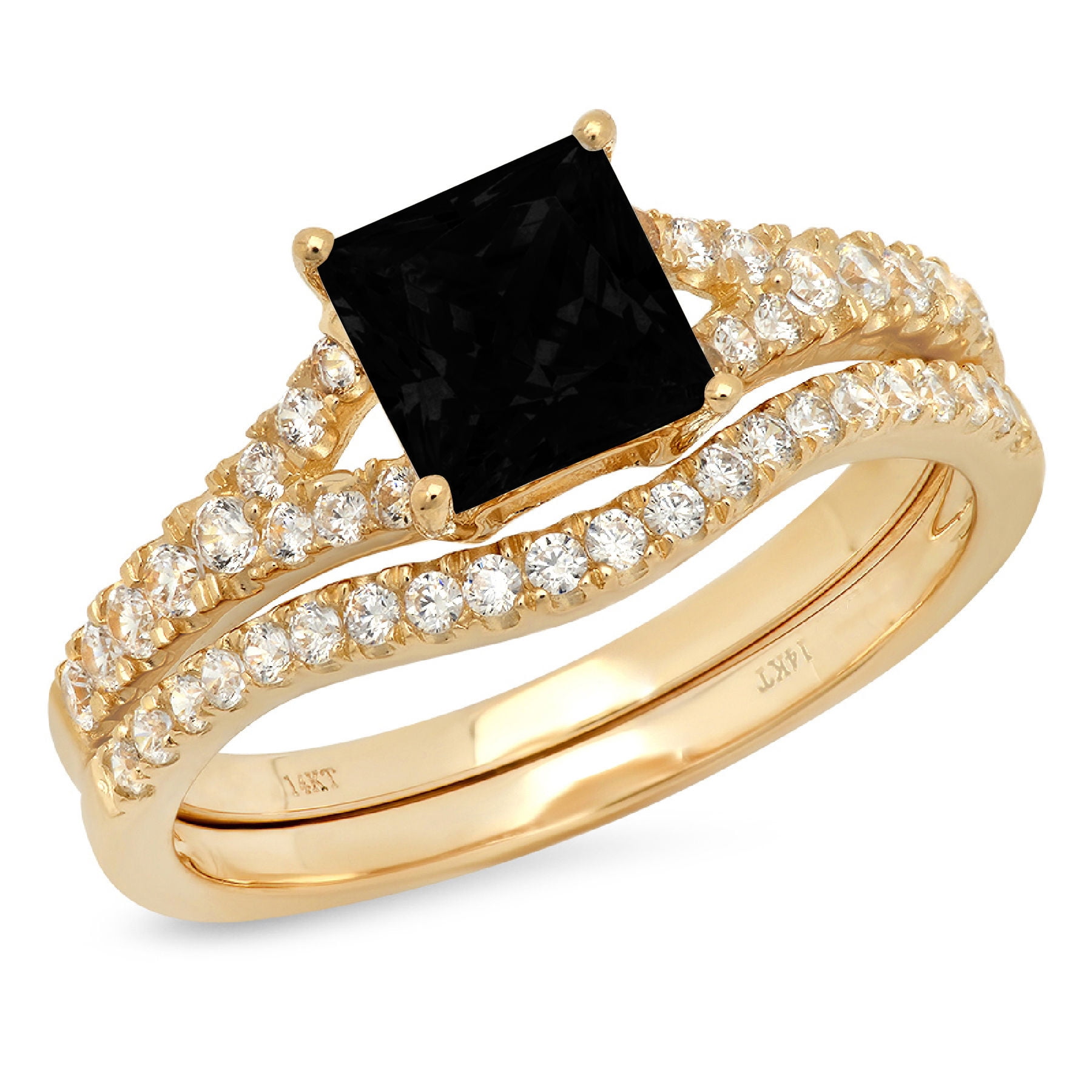 Clara Pucci 18K Yellow Gold Princess Cut 1Ct Natural Onyx Engagement ...