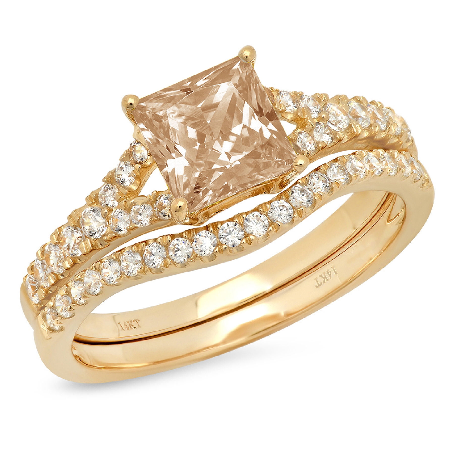 Clara Pucci 18K Yellow Gold Princess Cut 1Ct Simulated Champagne ...