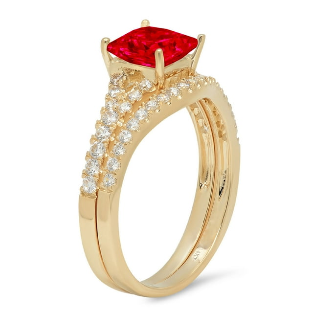 Clara Pucci 18K Yellow Gold Princess Cut 1Ct Simulated Ruby Engagement ...