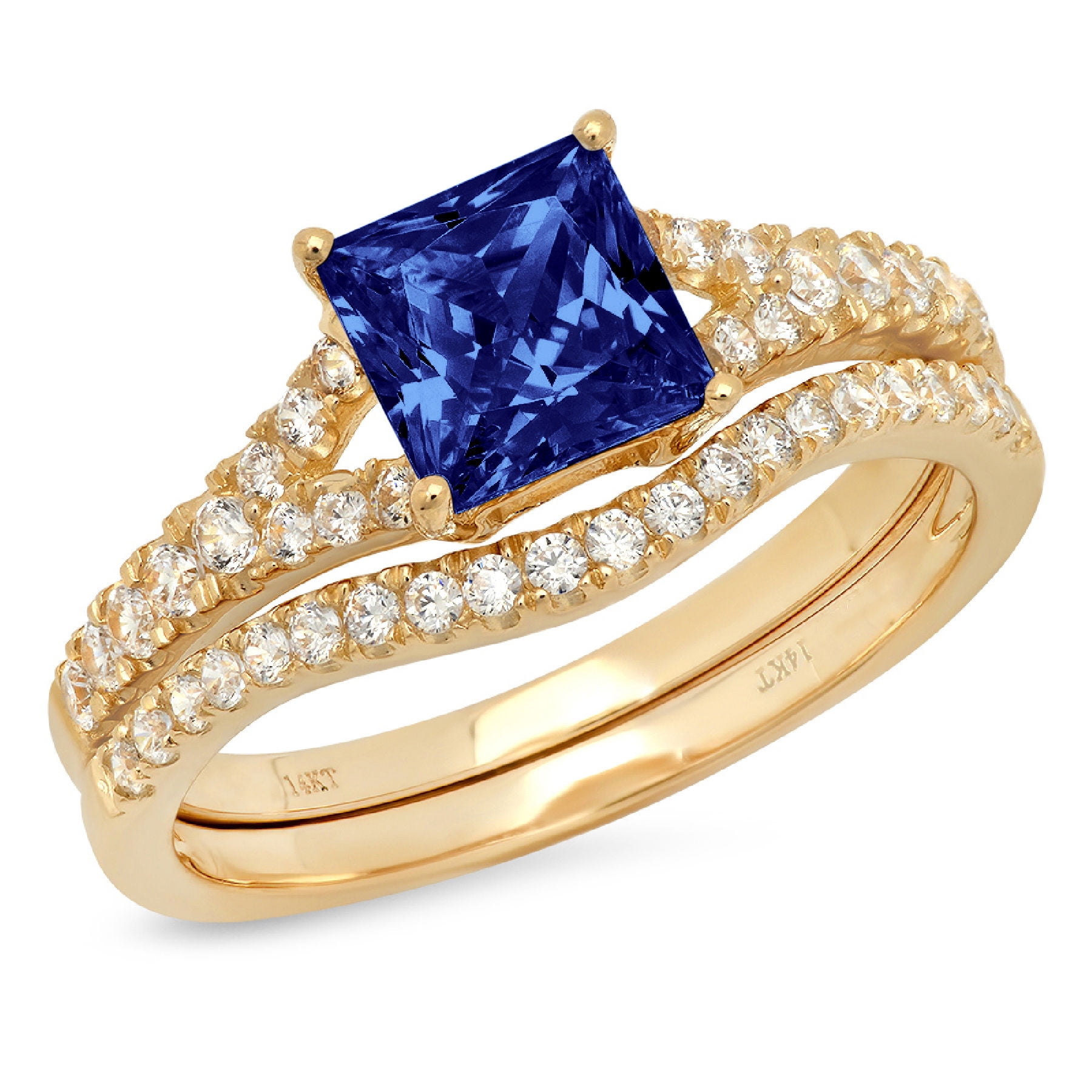 Clara Pucci 18K Yellow Gold Princess Cut 1Ct Simulated Tanzanite ...