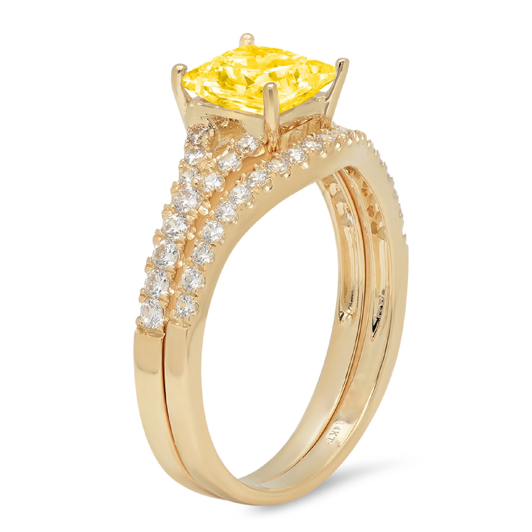 Clara Pucci 18K Yellow Gold Princess Cut 1Ct Simulated Yellow Diamond ...