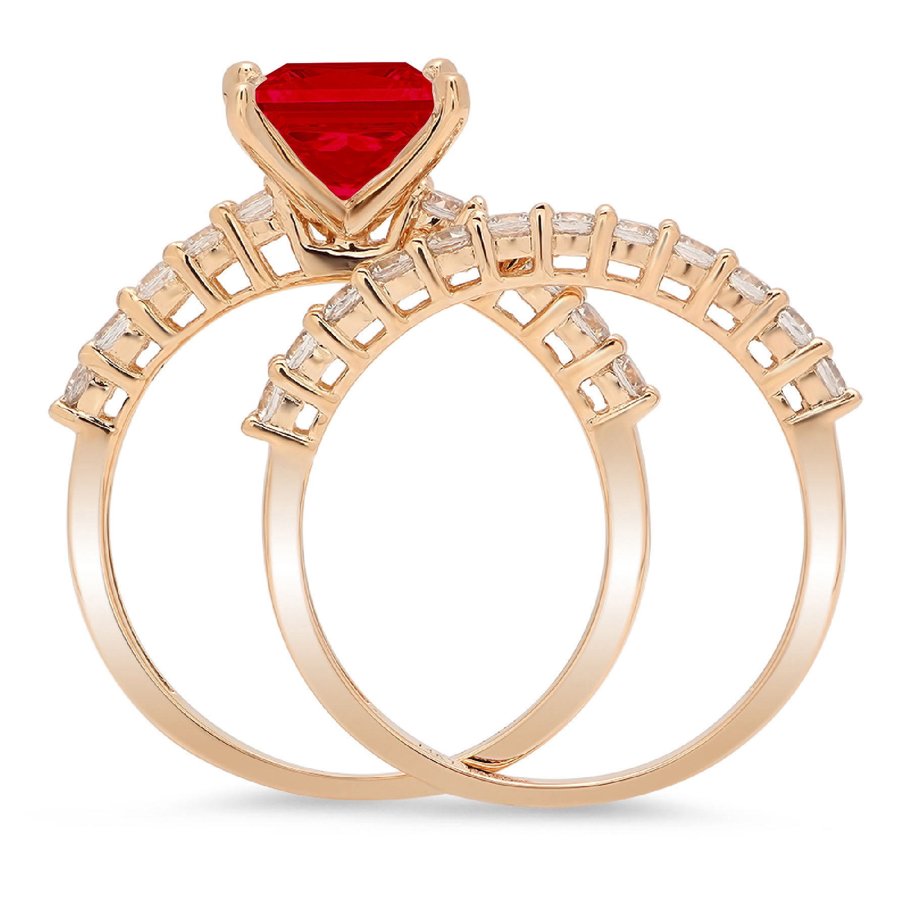 Clara Pucci 18K Yellow Gold Princess Cut 2Ct Natural Garnet Engagement ...