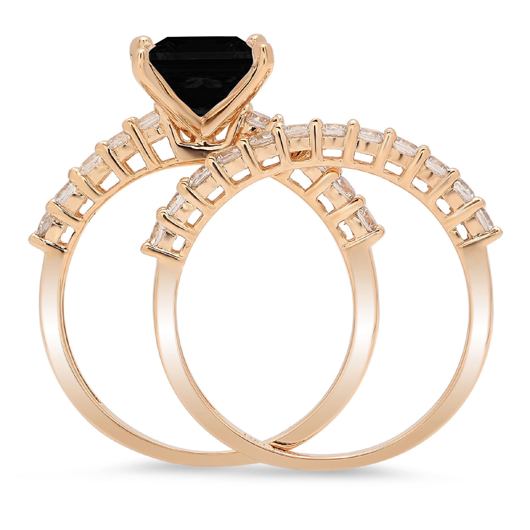 Clara Pucci 18K Yellow Gold Princess Cut 2Ct Natural Onyx Engagement ...