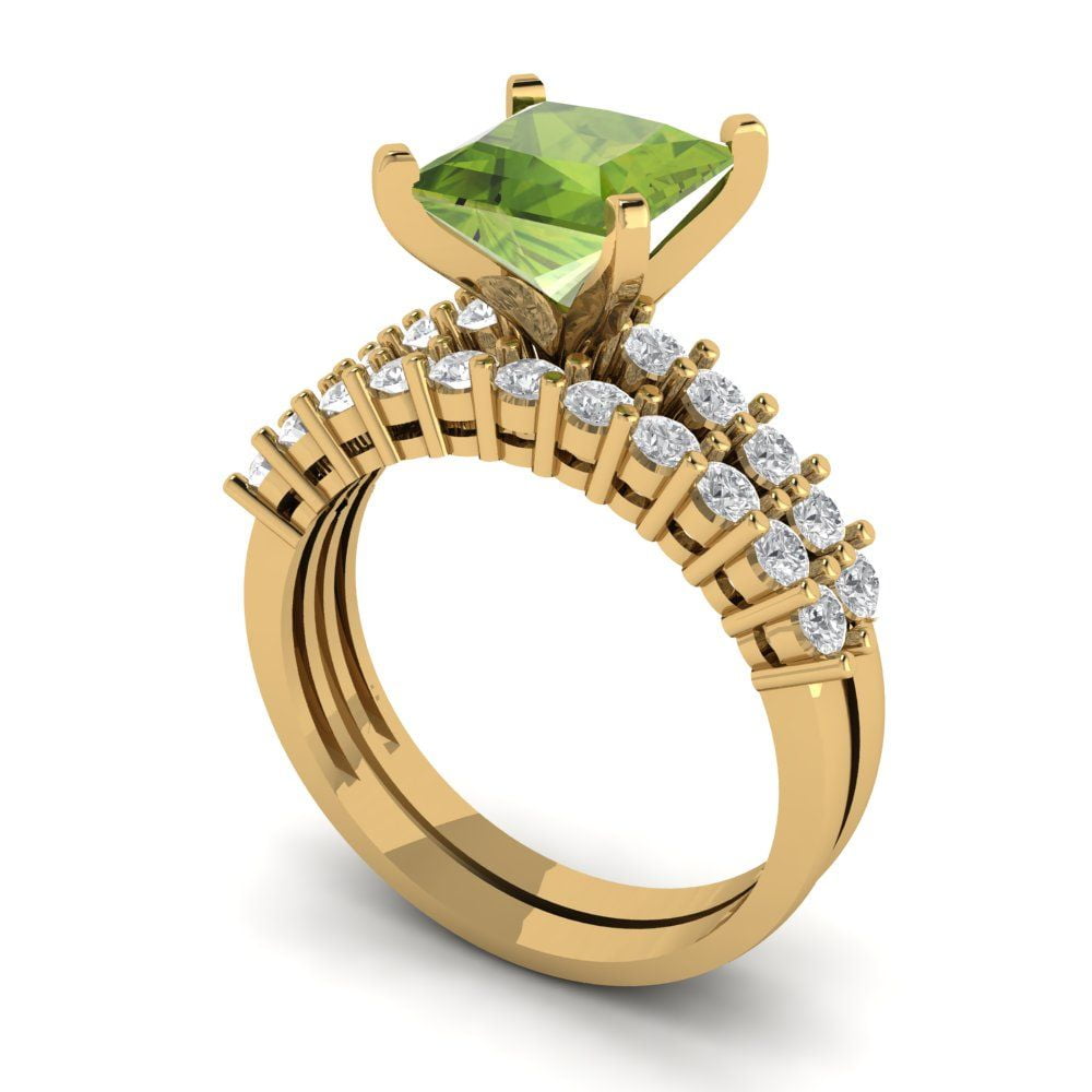 Clara Pucci 18K Yellow Gold Princess Cut 2Ct Natural Peridot Engagement ...