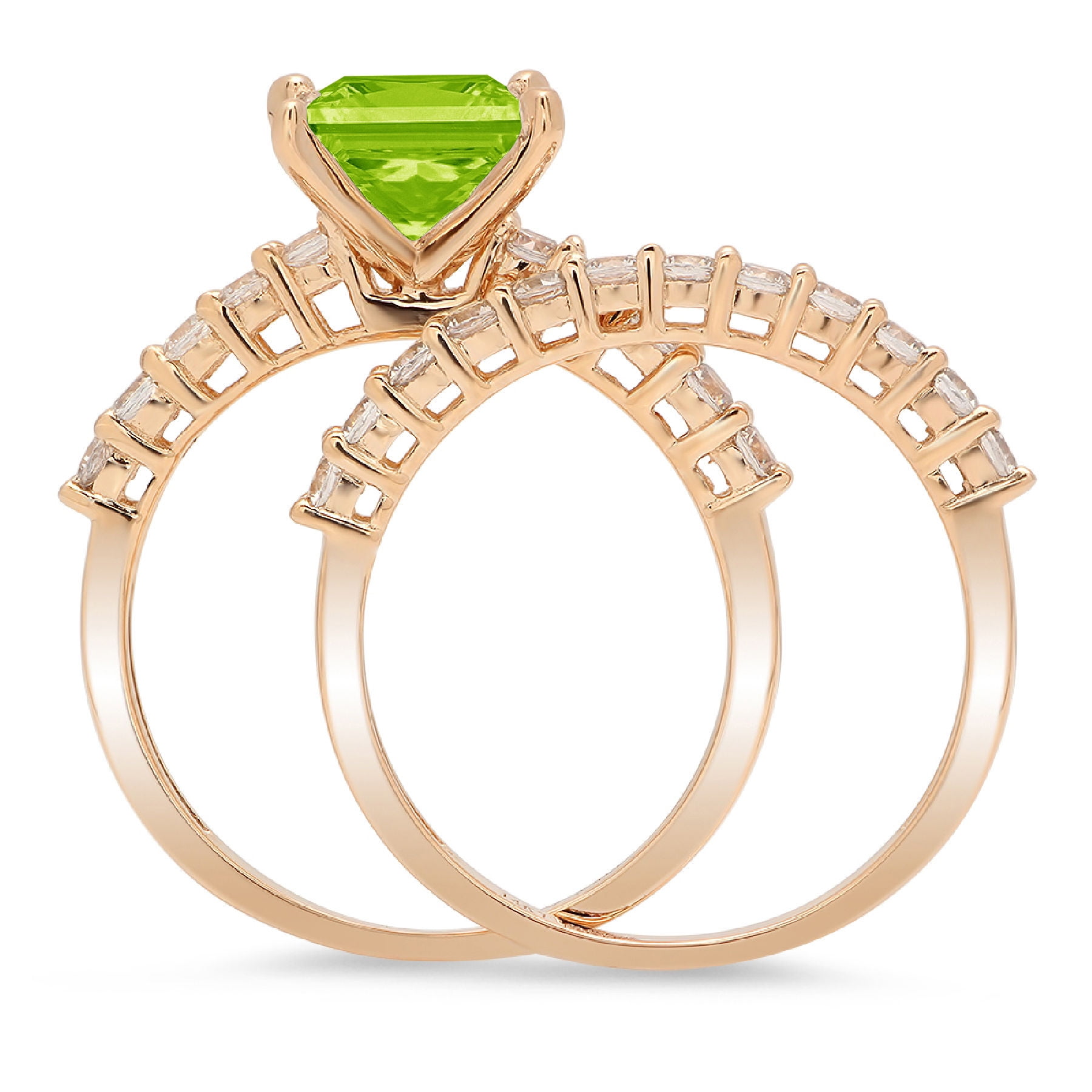 Clara Pucci 18K Yellow Gold Princess Cut 2Ct Natural Peridot Engagement ...