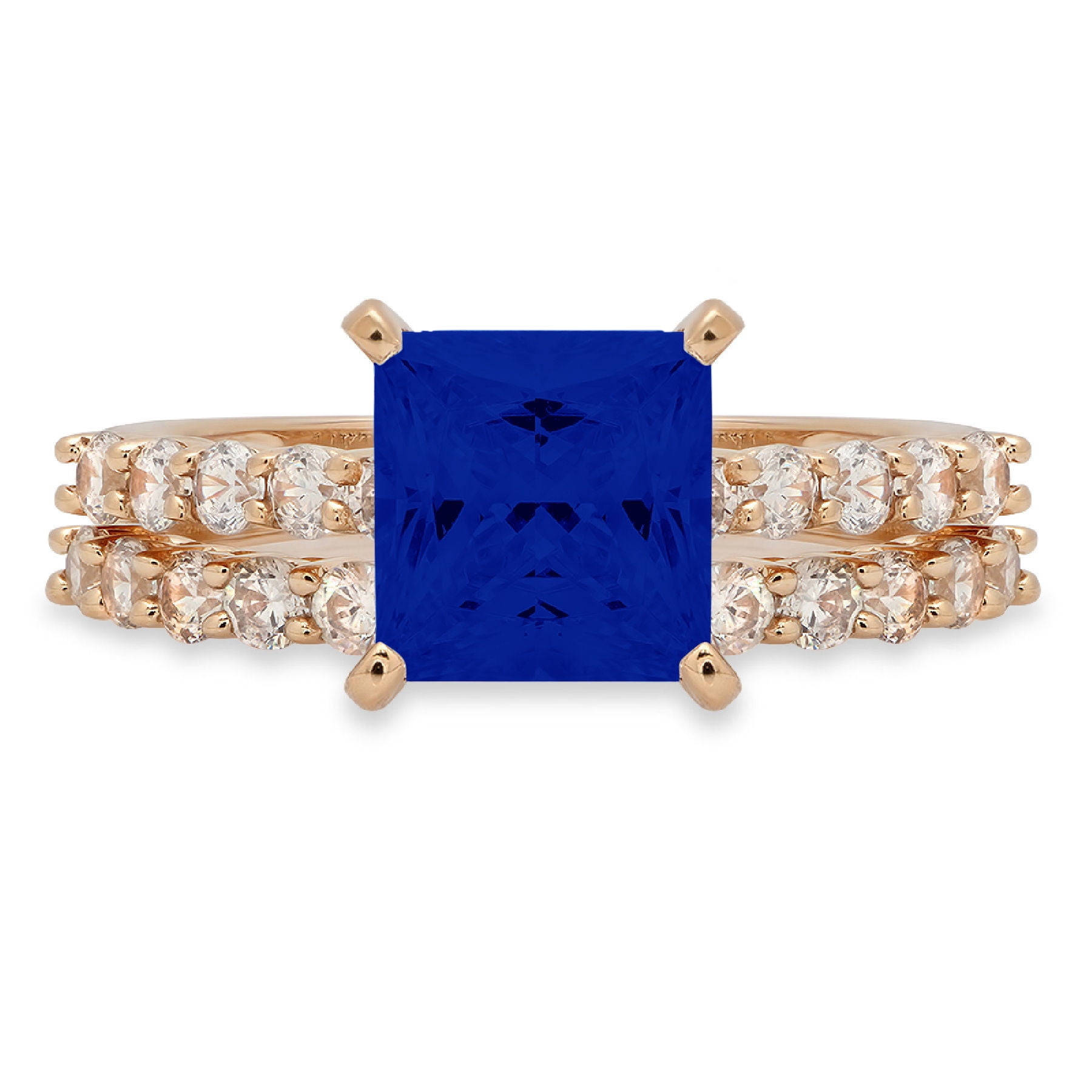 Clara Pucci 18K Yellow Gold Princess Cut 2Ct Simulated Blue Sapphire ...