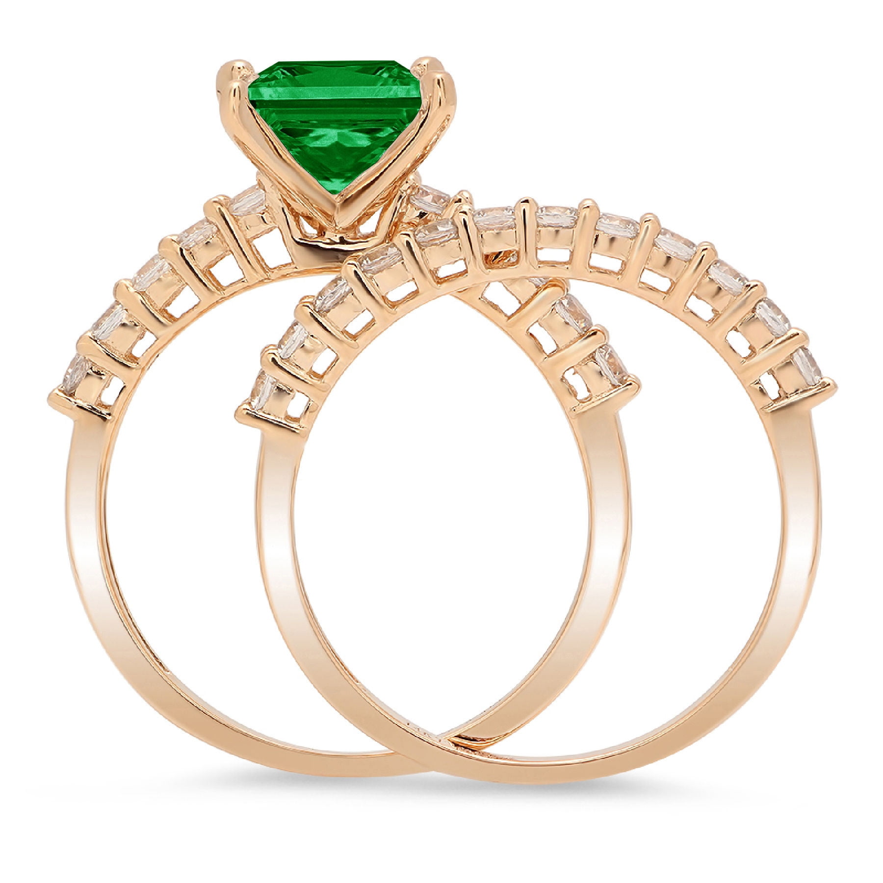 Clara Pucci 18K Yellow Gold Princess Cut 2Ct Simulated Emerald ...
