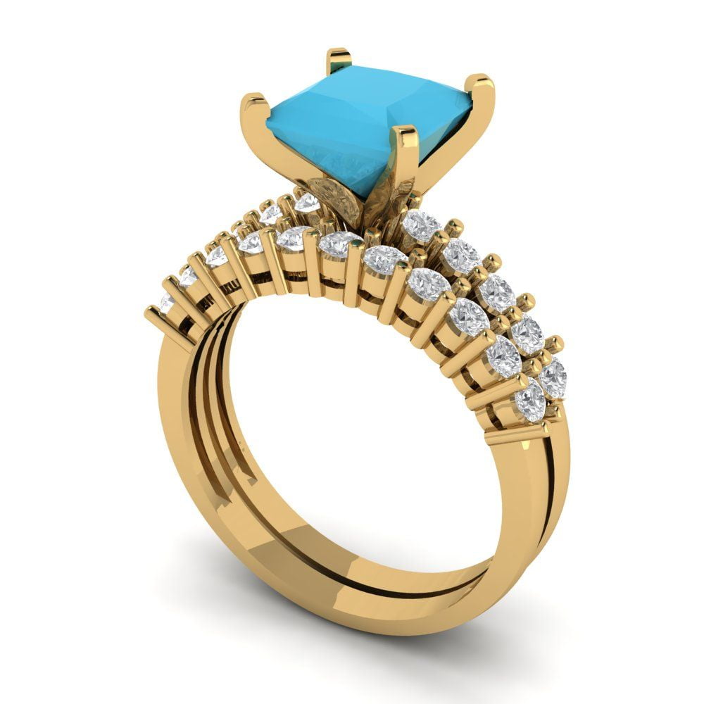 Clara Pucci 18K Yellow Gold Princess Cut 2Ct Simulated Turquoise ...