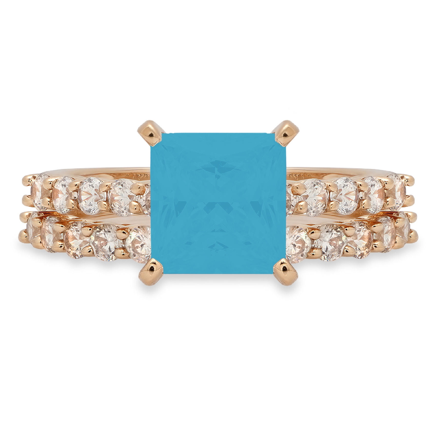 Clara Pucci 18K Yellow Gold Princess Cut 2Ct Simulated Turquoise ...