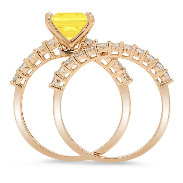 Clara Pucci 18K Yellow Gold Princess Cut 2Ct Simulated Yellow Diamond ...